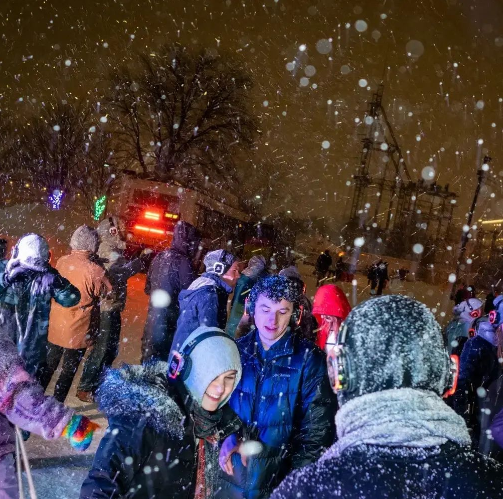 Winter Night Lights | Iowa City, Iowa | Travel Iowa
